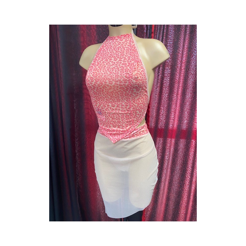 Barbie Girl Léopard - Jupette - Top - Soutien gorge Bijou - String